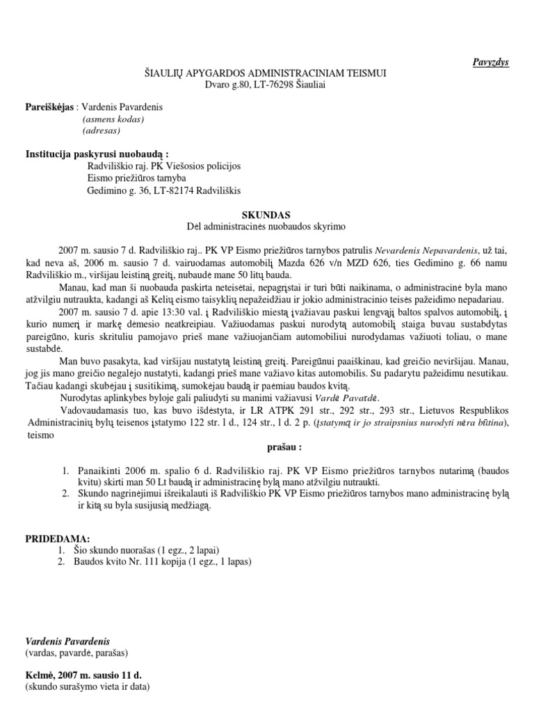Skundu Pavyzdziai 2007 | PDF