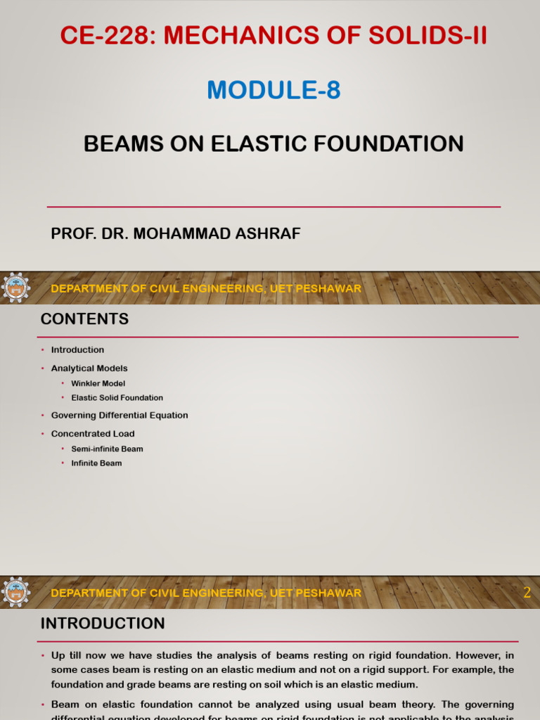 Module-08, Beams On Elastic Foundation | PDF | Beam (Structure) | Elasticity (Physics)