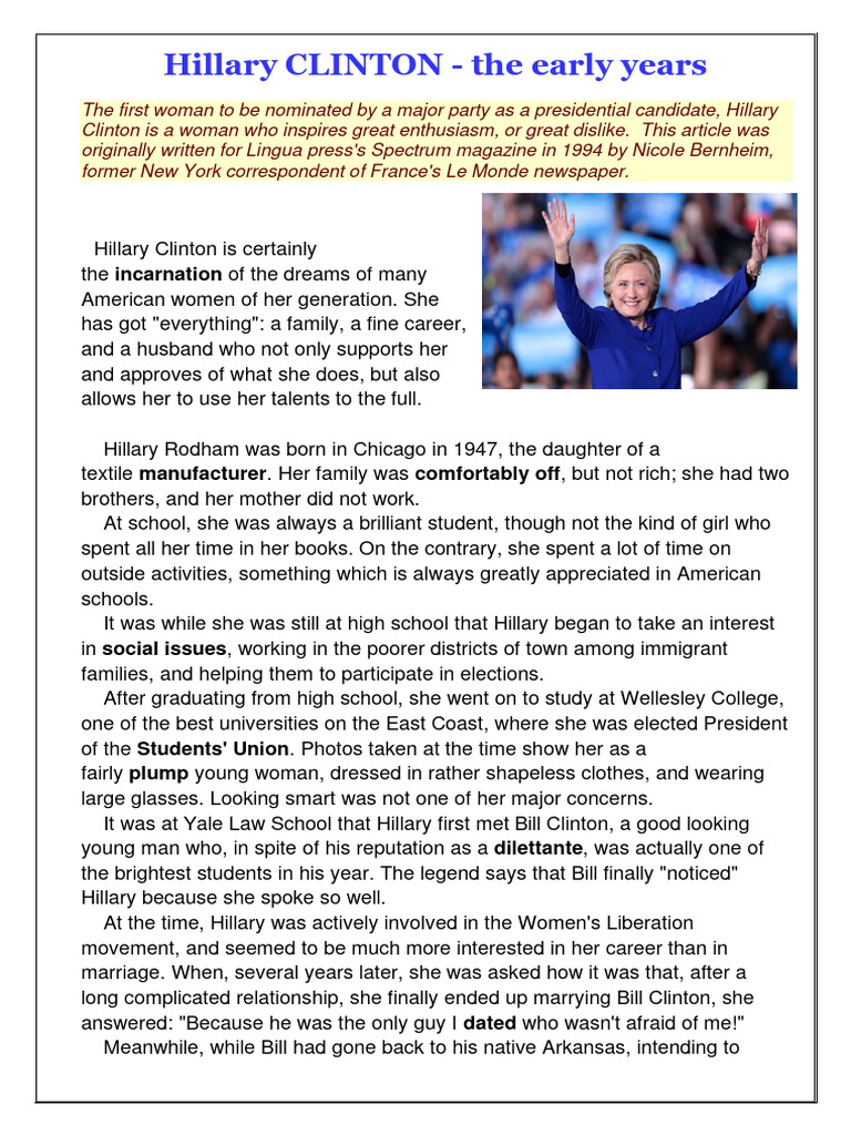 Biography On Hilary Clinton | PDF | Hillary Clinton | American Government