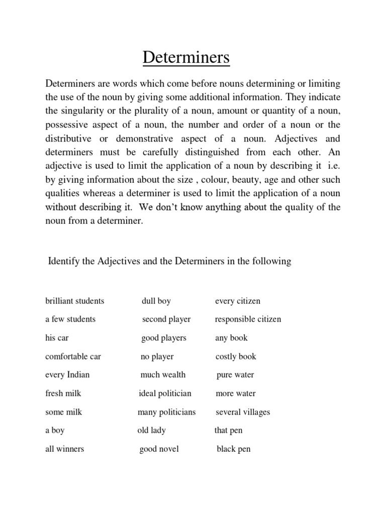 Determiners Handouts | Download Free PDF | Noun | Grammatical Number