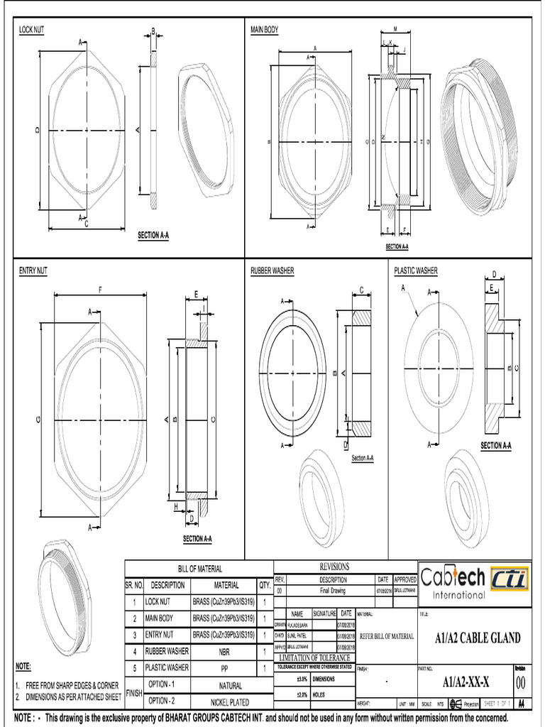 Bill of Materials for A1/A2 Cable Gland | PDF