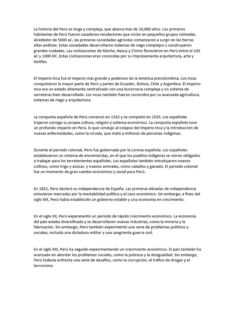 Historia Completa del Perú: Desde Inicios hasta Hoy | PDF | Perú ...
