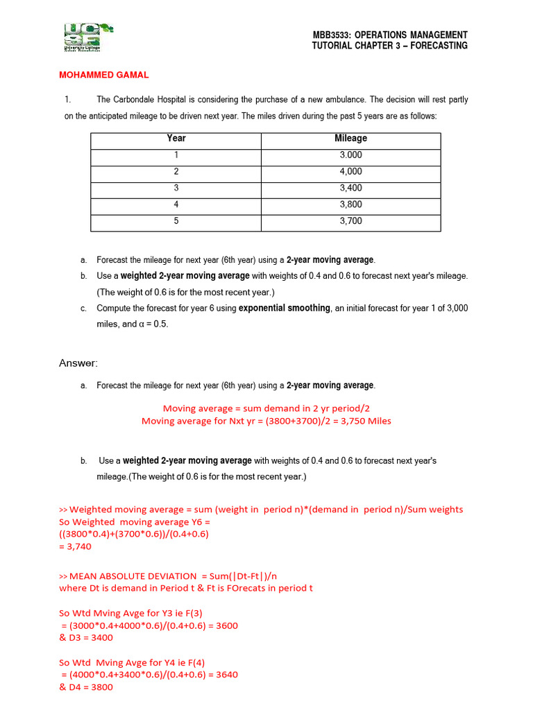 Tutorial 3 Operations Management | PDF | Forecasting | Moving Average