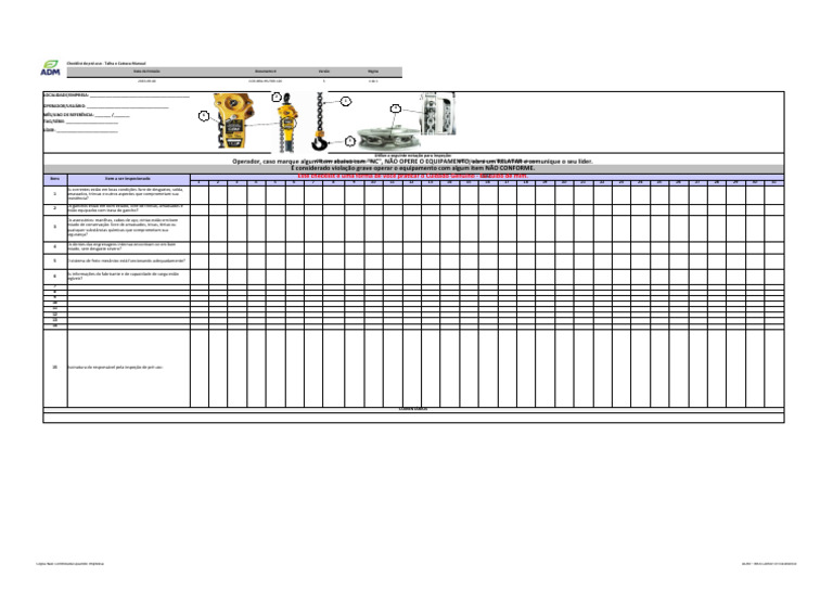 COE-BRA - HS.FOR.120 - Checklist de Pré-Uso - Talha e Catraca Manual (491337 - 1) | PDF
