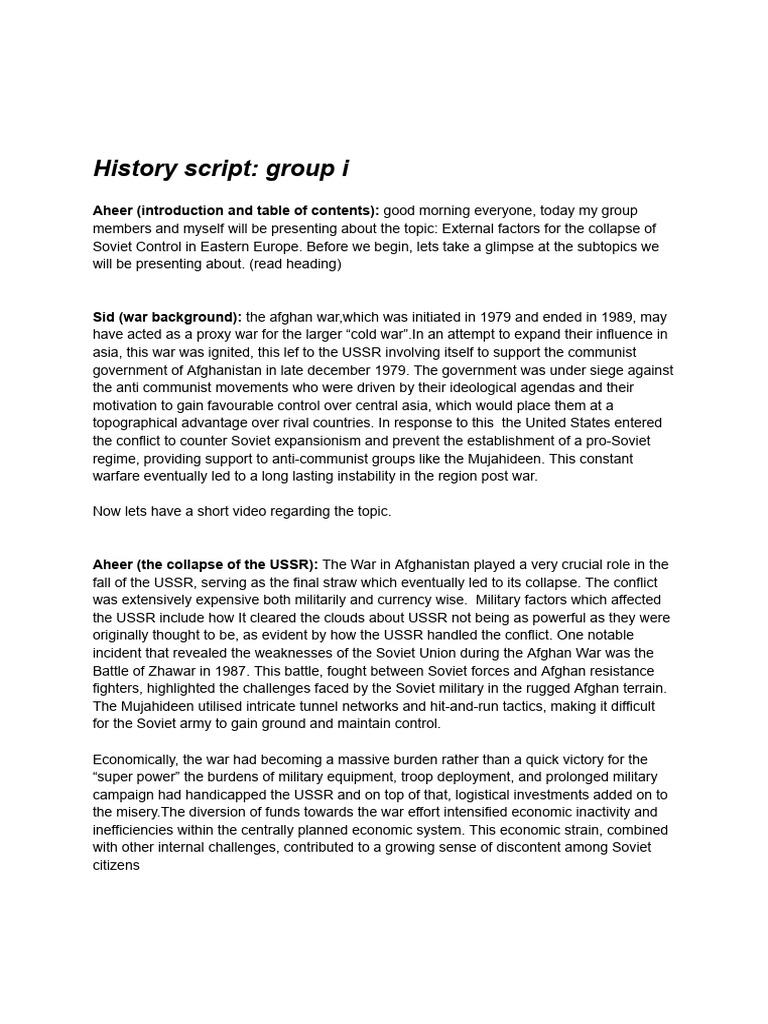 History Script - Group I | PDF | Soviet Union | World Politics