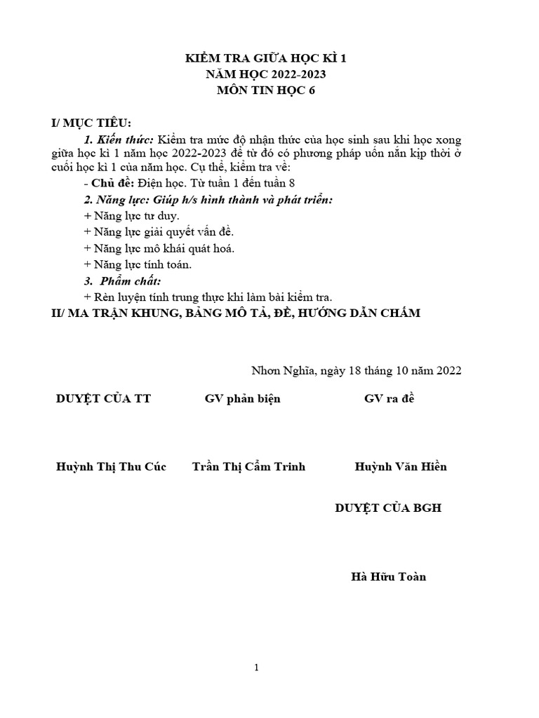 (22-23) - Ma Tran, Đe - Tin 6 - GK1 | PDF