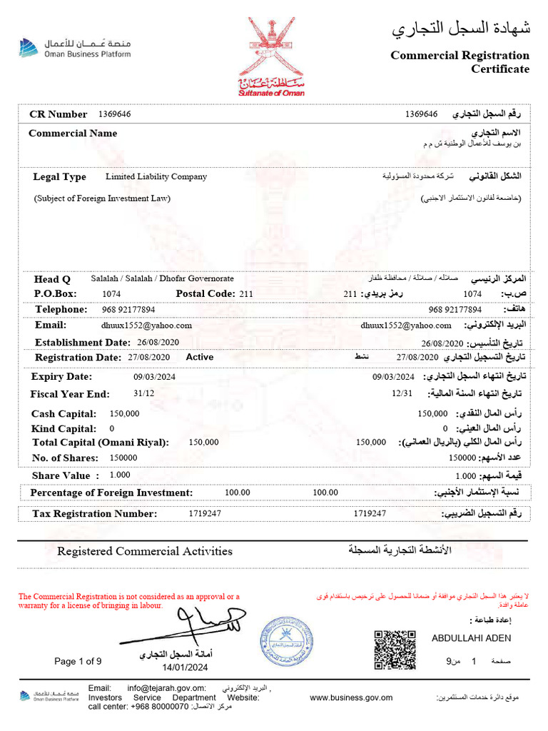 Commercial Registration Certificate | PDF