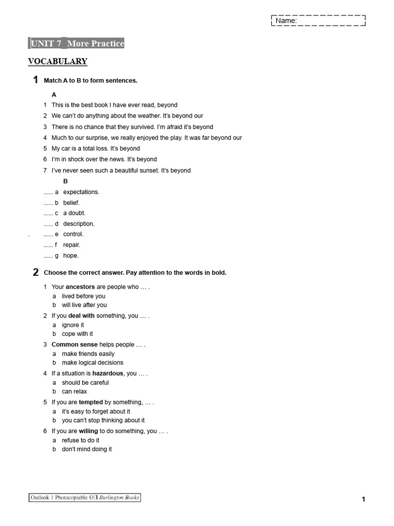 07outlook1 VocabGram MorePrac7 | PDF