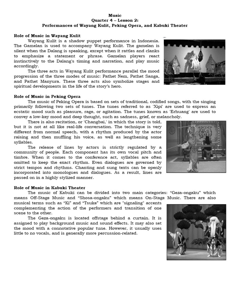 Performances of Wayang Kulit, Peking Opera and Kabuki Theater | PDF ...