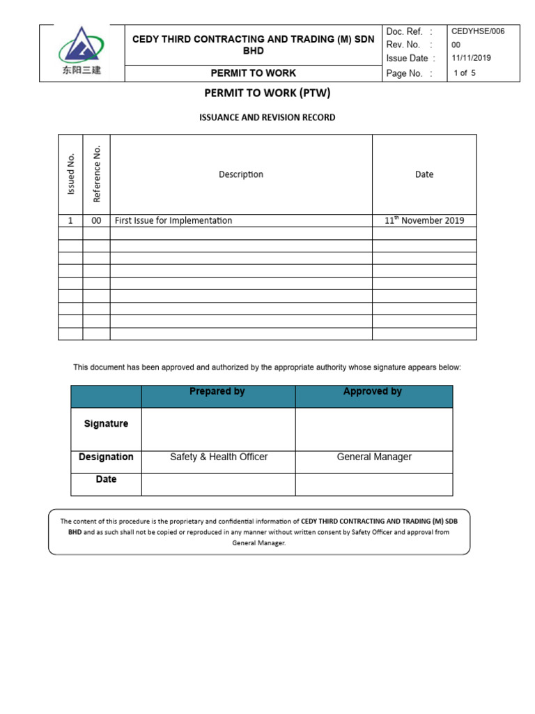 Permit To Work Procedure | PDF | Safety | Occupational Safety And Health