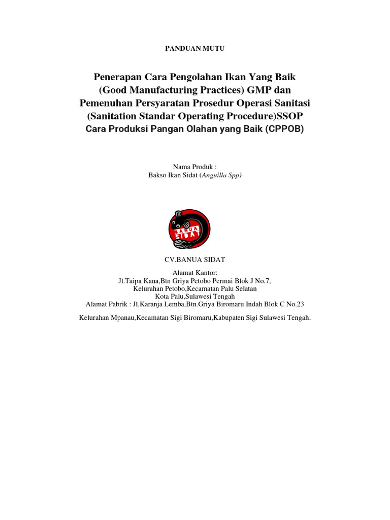 Panduan GMP dan SSOP Bakso Ikan Sidat | PDF
