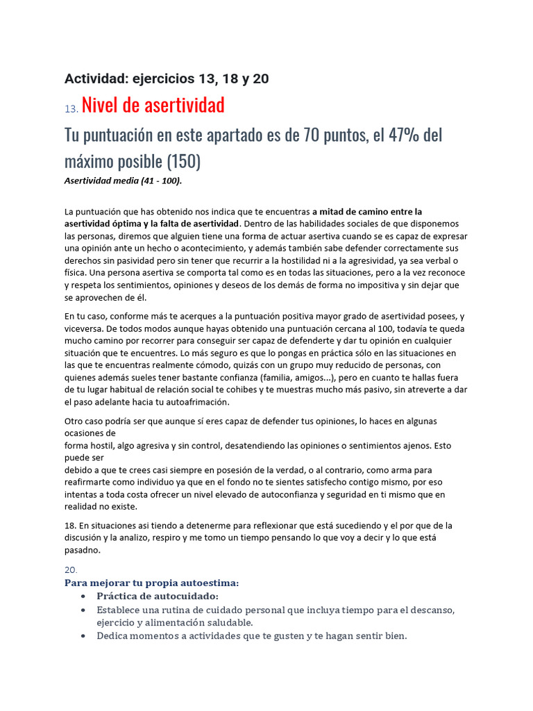 Actividad Ejercicios 13 | PDF | Autoestima | Gratitud