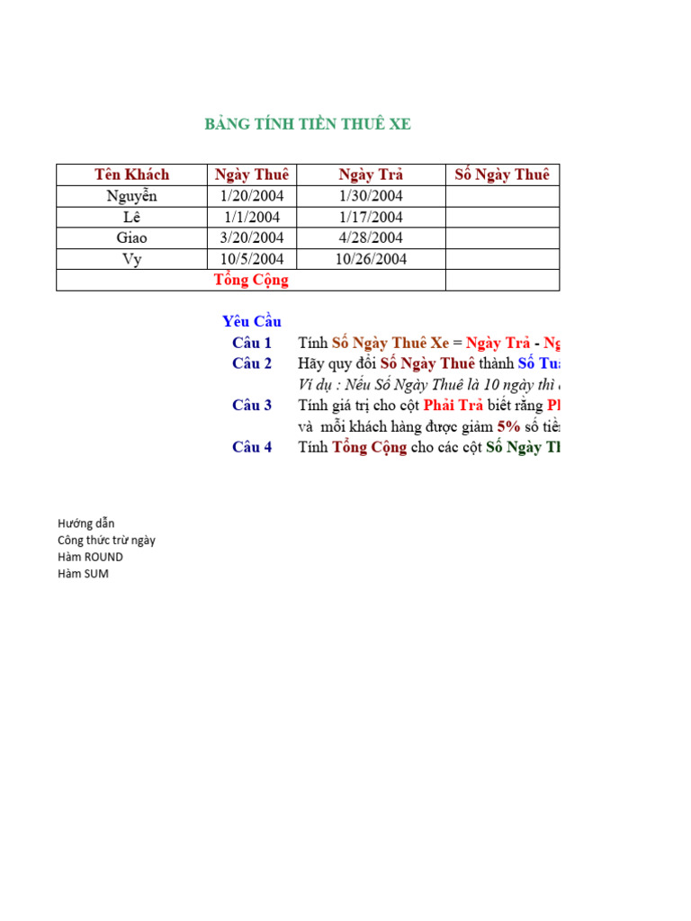 12 Bai Tap Thuc Hanh Excel Tai Lop | PDF