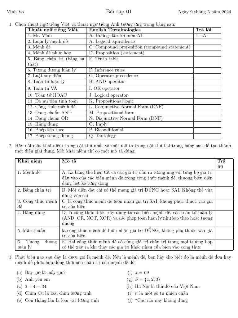 Ex1 PropositionalLogic | PDF