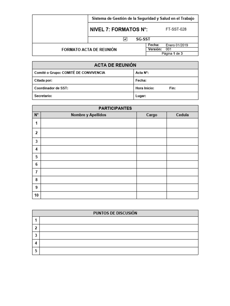 Formato de Acta reunión comite de convivencia | PDF