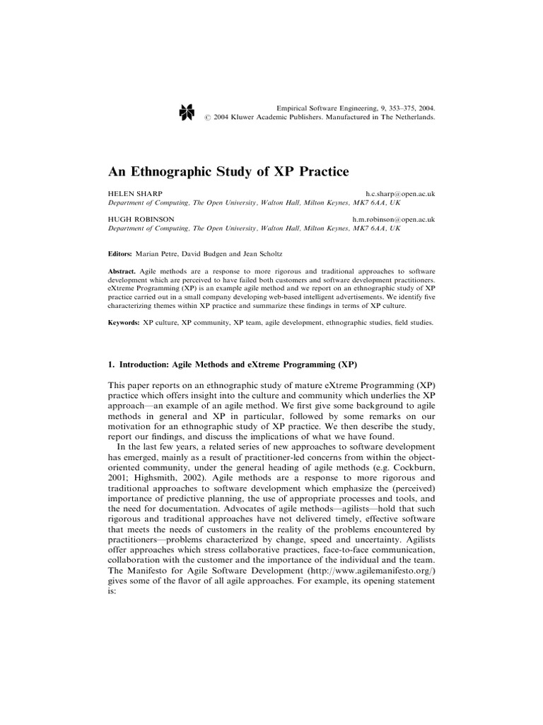 An Ethnographic Study of XP Practice | PDF | Agile Software Development