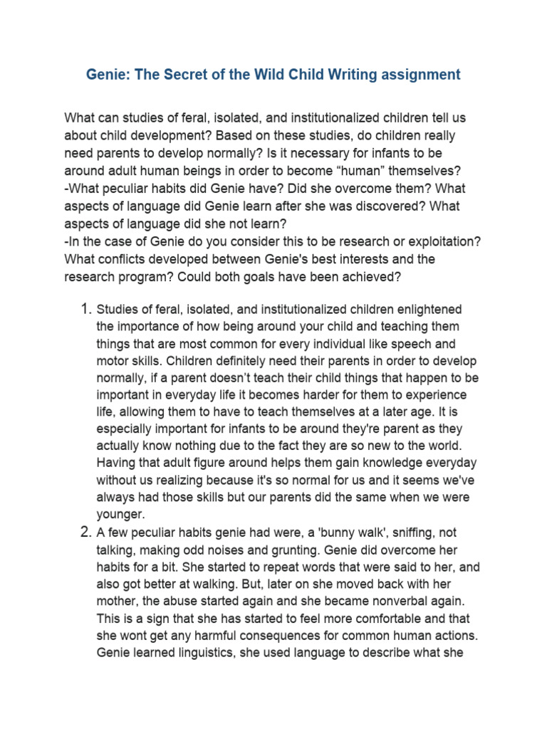 Genie - The Secret of The Wild Child Writing Assignment | PDF ...