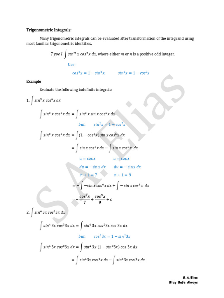 Integration by Parts | PDF | Trigonometric Functions | Mathematical Physics