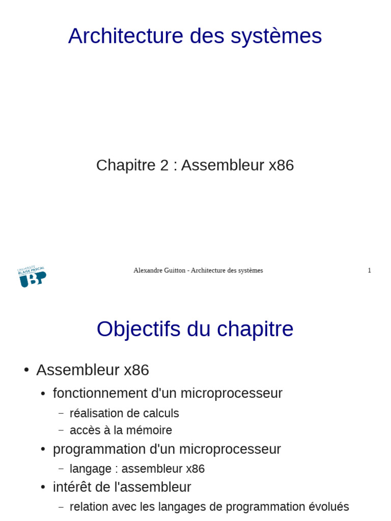 Chapitre 2 Assembleur x86 - v2023 | PDF | Assembleur | Microprocesseur