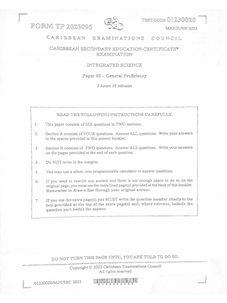 Integrated Science - Paper 02 - 2023 | PDF