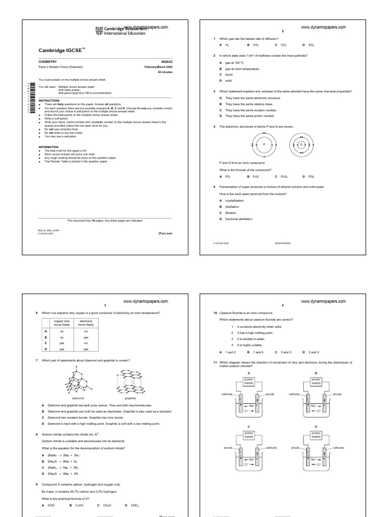 Cambridge IGCSE: IB22 03 - 0620 - 22/RP © UCLES 2022 | PDF | Chemical ...