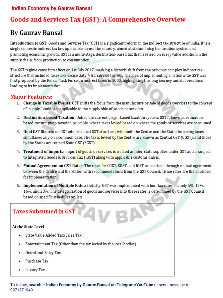 GST - Complete Note For PT | PDF | Taxes | Indirect Tax