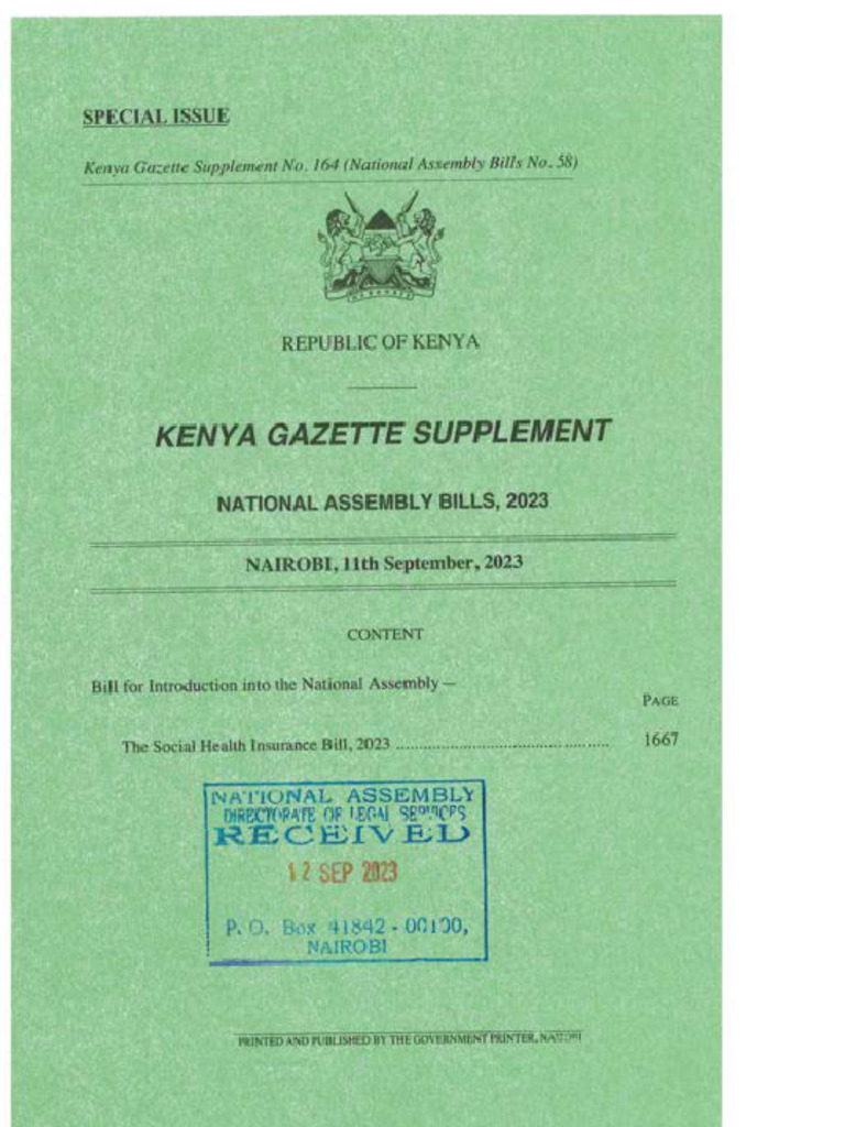 The Socialhealth Insurance Bill, 2023 (National Assembly Bills No. 58 ...