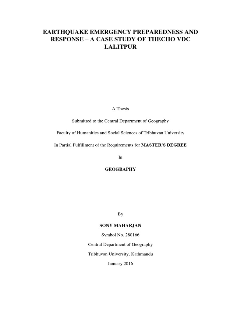 Earthquake Emergency Preparedness and Response - A Case Study of Thecho ...