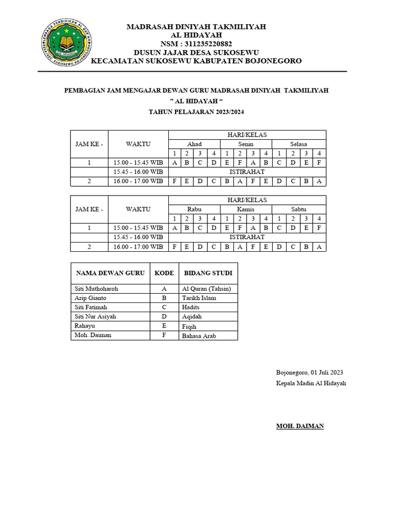 Jadwal TPQ Madin | PDF