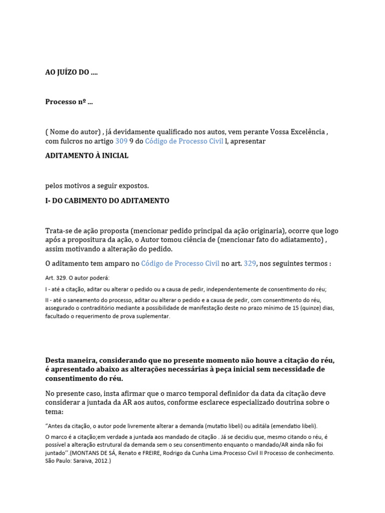 Peticao de Aditamento | PDF | Réu | Processo civil Peticao de Aditamento | PDF | Réu | Processo civil