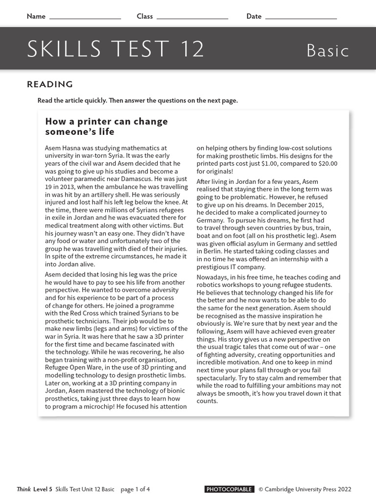 Think 5 - Skills - Test - Basic - Unit - 12 | PDF | Albert Einstein ...