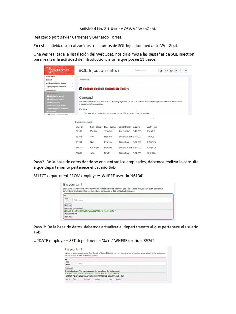 Actividad SQL Injection - Cardenas - Torres | PDF | SQL | Datos de computadora