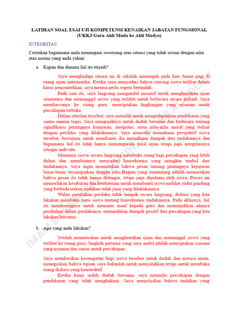 LATIHAN SOAL ESAI UJI KOMPETENSI KENAIKAN JABATAN FUNGSIONAL (UKKJ Guru ...
