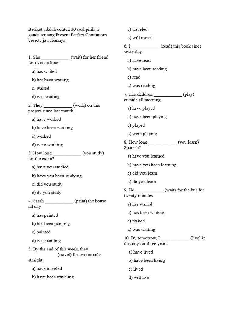 soal present continous perfect dan simple past | PDF