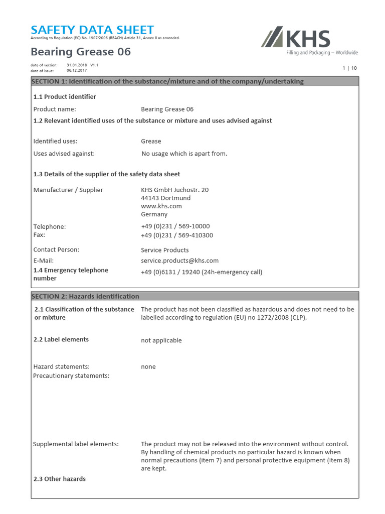 khs grease 06 datos de seguridad | PDF | Toxicity | Dangerous Goods