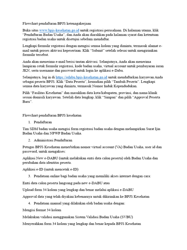 Flowchart Pendaftaran Bpjs Ketenagakerjaan Dan Kesehatan | PDF