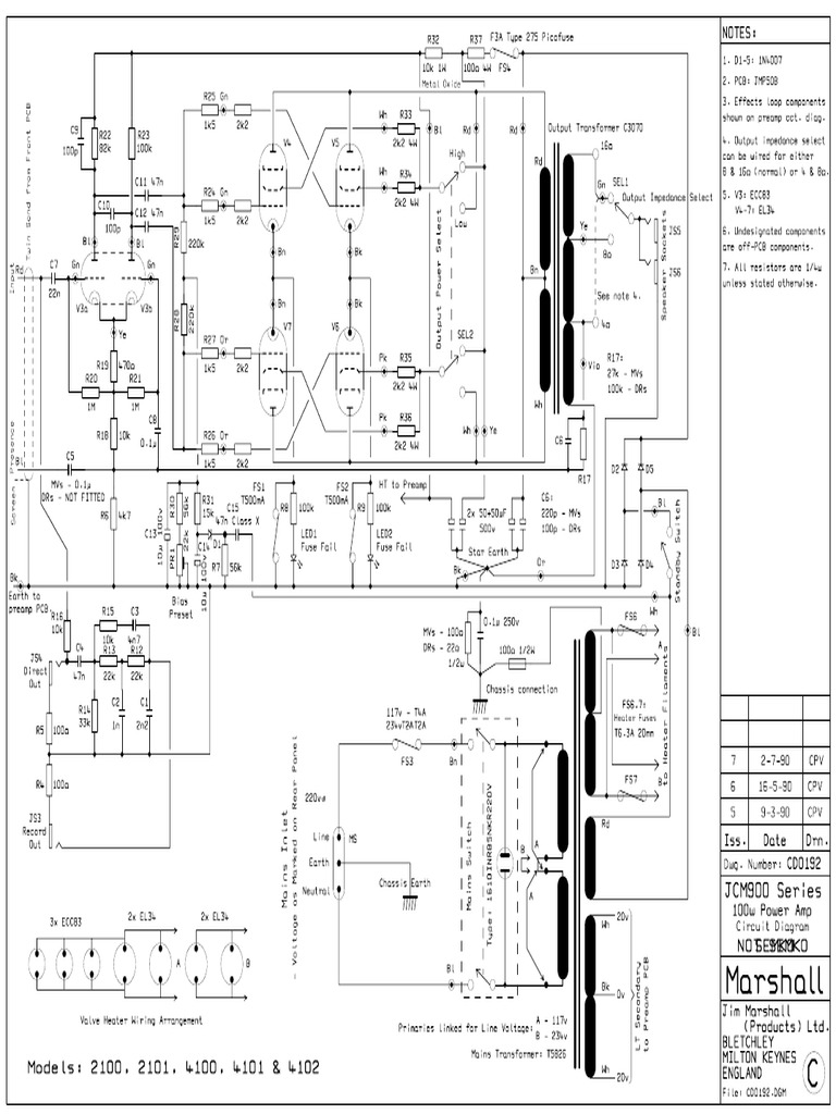 Marshall 4101 4102 JCM 900 Series Schematic | PDF