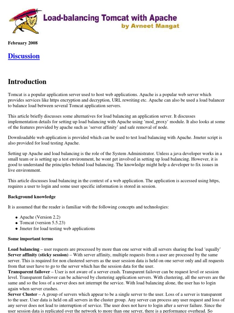 Load Balancing With Apache Tomcat | Download Free PDF | Load Balancing (Computing) | Web Server