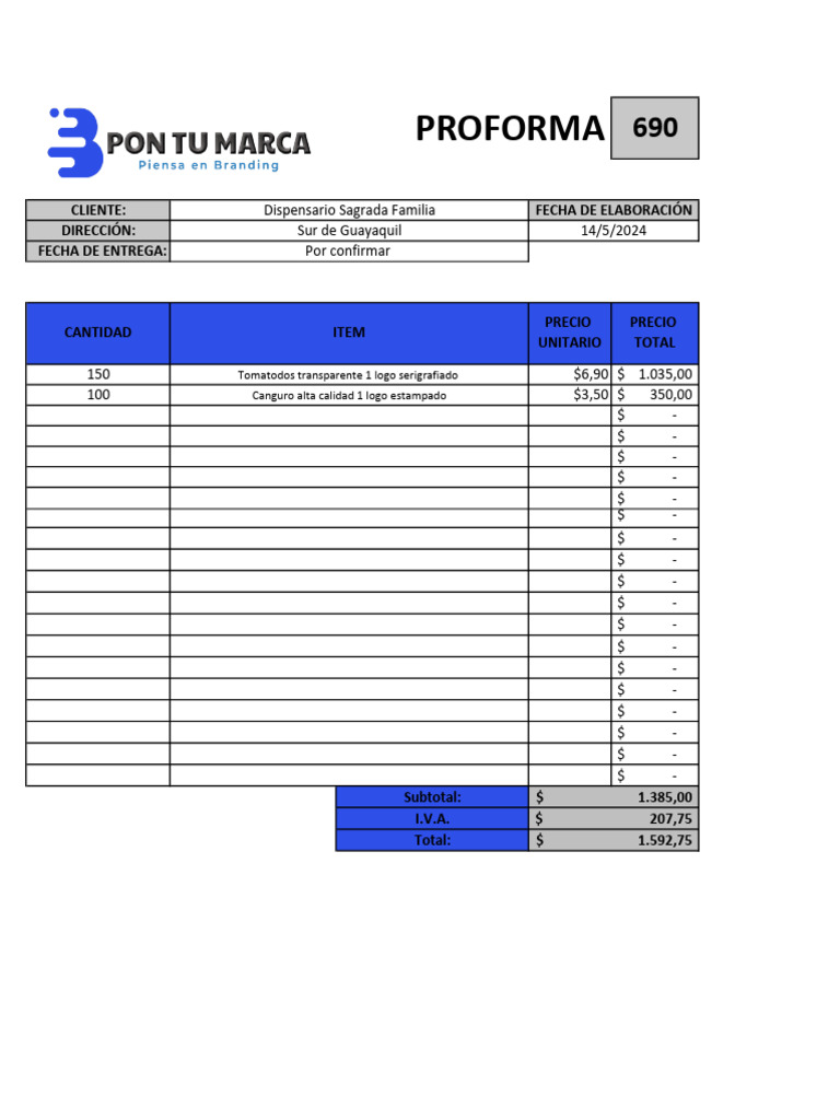 Proforma Sagrada Familia | PDF