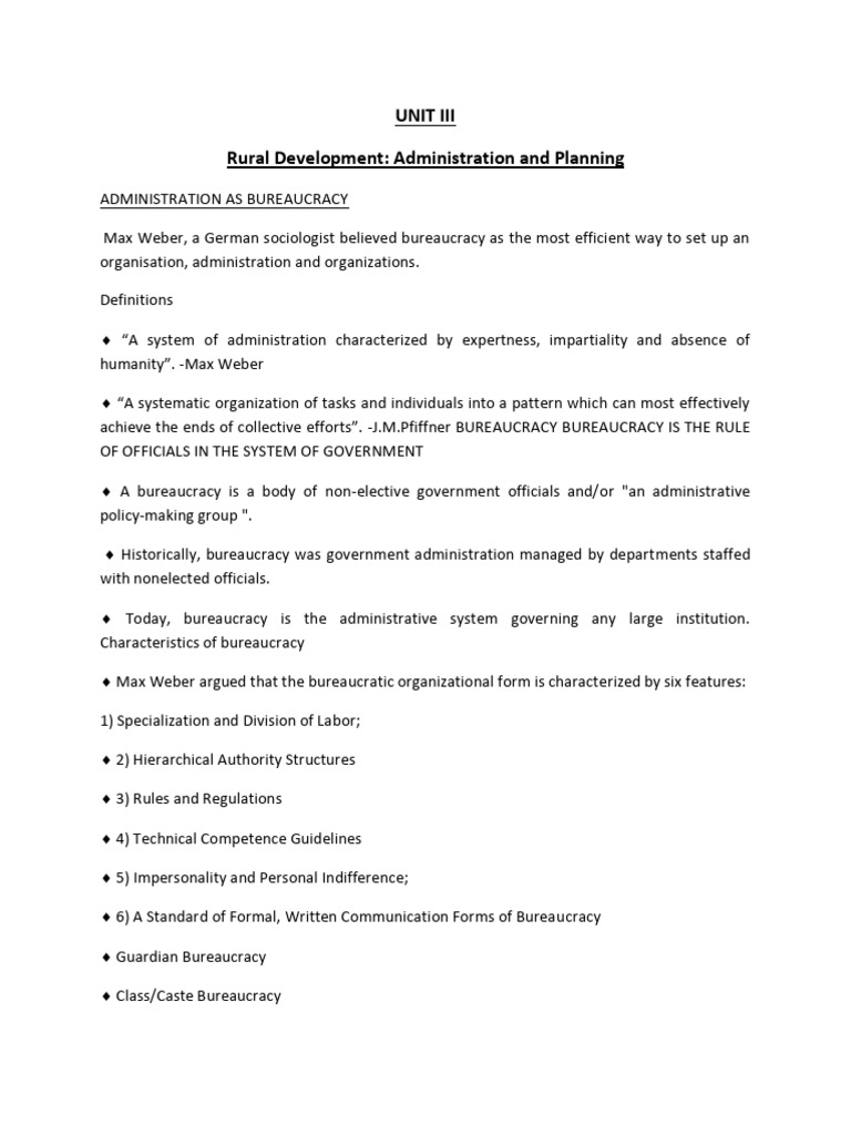 UNIT III Rural Development Administration and Planning | PDF ...