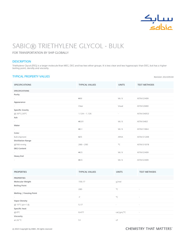 Triethylene Glycol - Bulk - Global - Technical - Data - Sheet | PDF ...