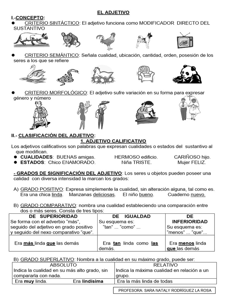 EL ADJETIVO 1 y 2do | PDF | Adjetivo | Tipología Lingüística