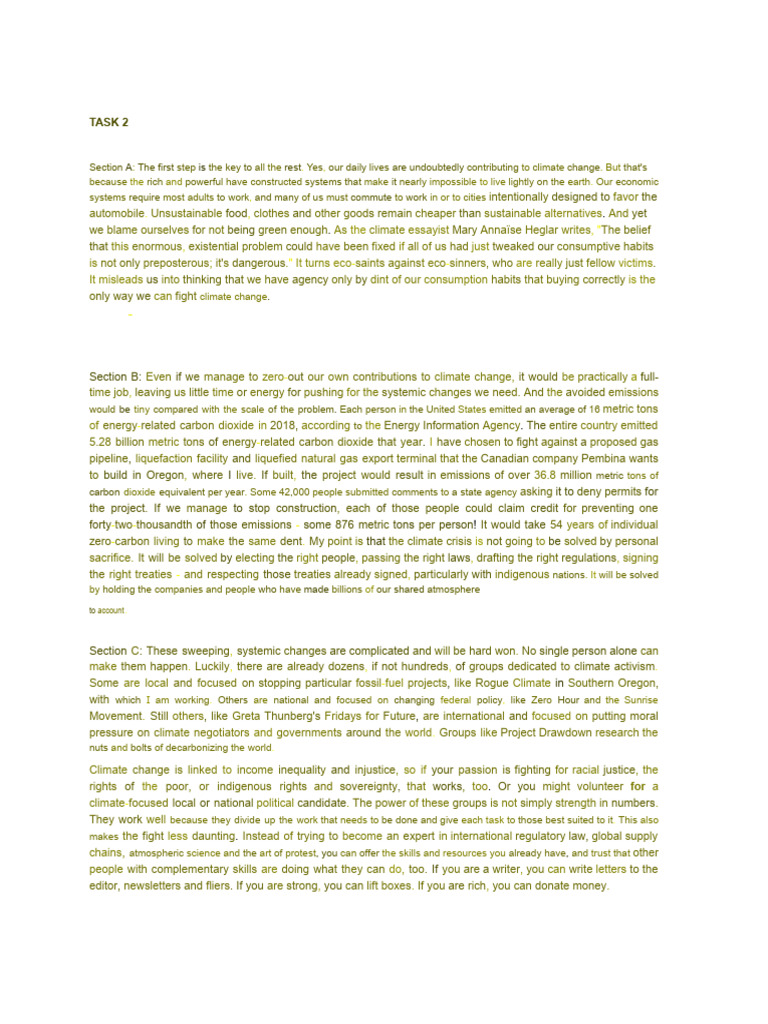Reading Test B2+ - TASK 2 | PDF | Climate Change | Environmental Issues ...