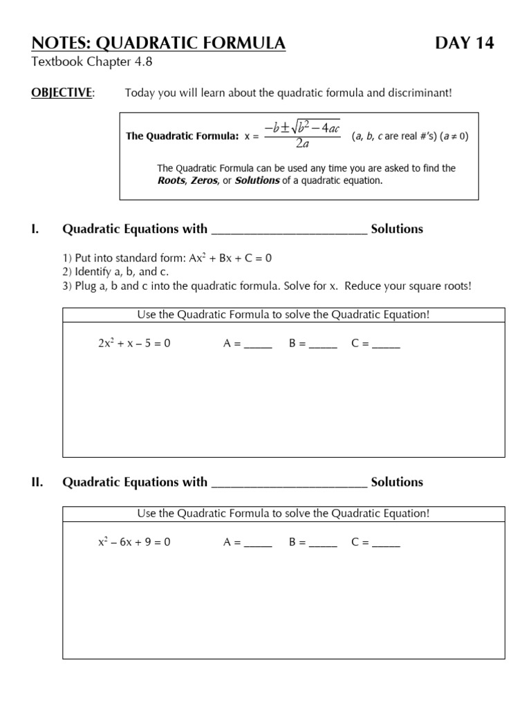 14 Quadratic Formula | Download Free PDF | Quadratic Equation | Discrete Mathematics