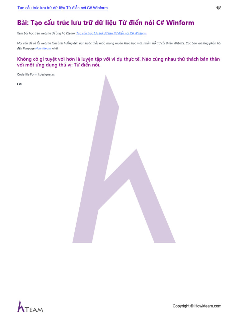 HOWKTEAM.VN - Tạo cấu trúc lưu trữ dữ liệu Từ điển nói C# Winform | PDF | C Sharp (Programming ...