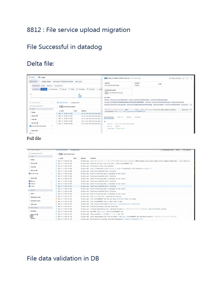 8812: File Service Upload Migration File Successful in Datadog Delta ...