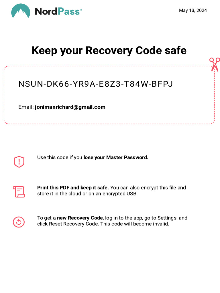 NordPass Recovery Code | PDF