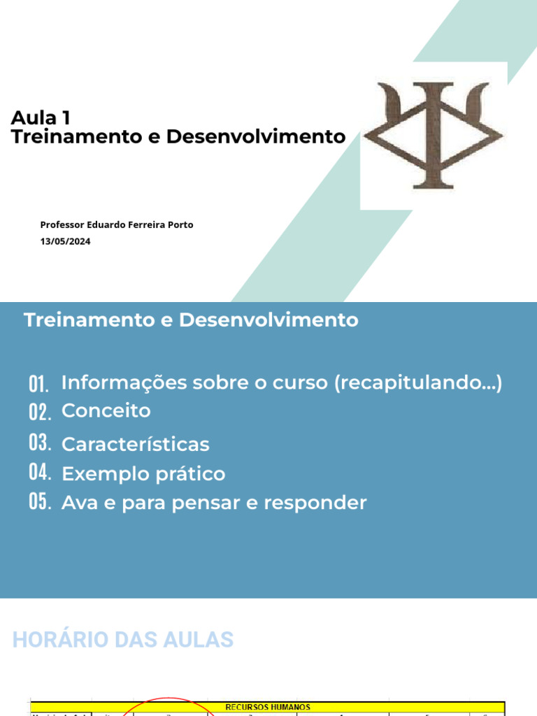 Aula 1 - Treinamento e Desenvolvimento 2024 | PDF | Desenvolvimento profissional