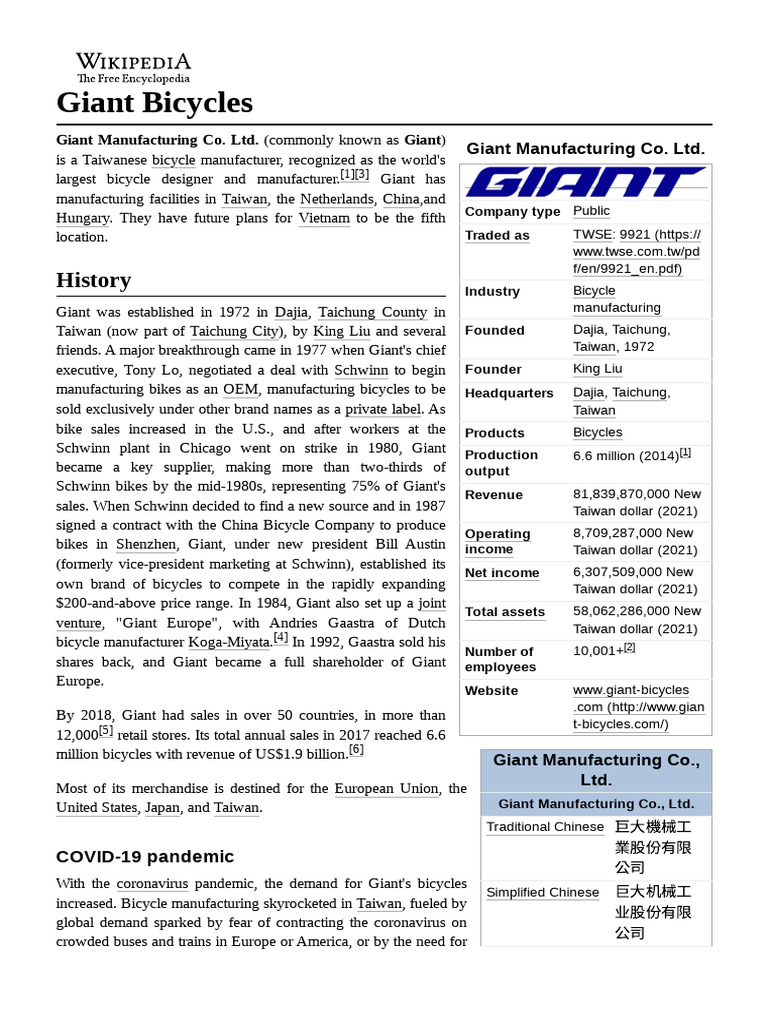 Giant Manufacturing: Leading Bicycle Maker | PDF | Land Transport ...