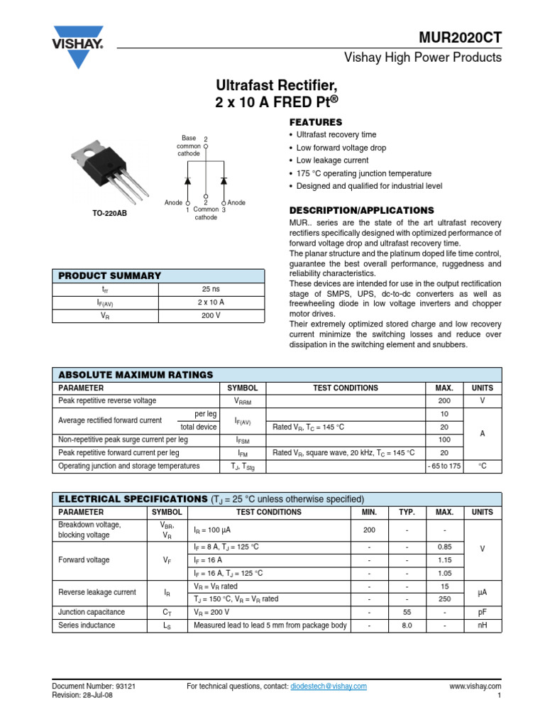 MUR2020CT | PDF | Rectifier | Diode